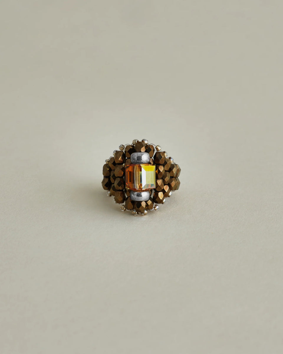TIE A KNOT 】CRYSTAL BEADS RING with SILVER 925 / Sunshine × Bronze ...